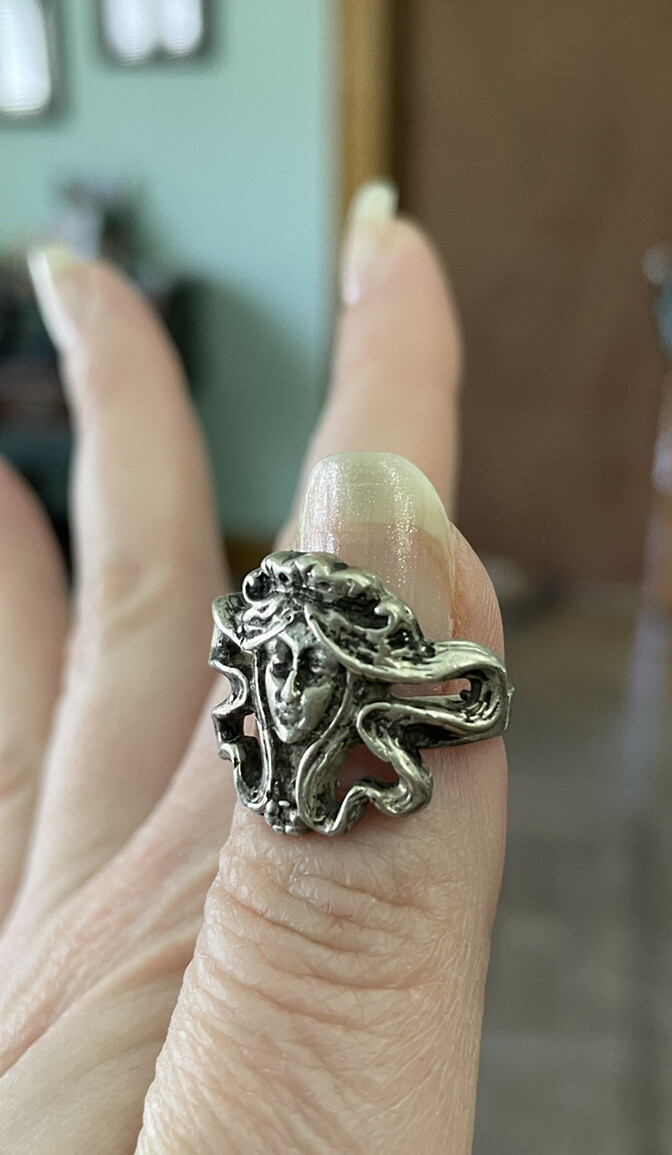 Unique Vintage Creepy Art Nouveau Lady Silver Pinkie … - Gem