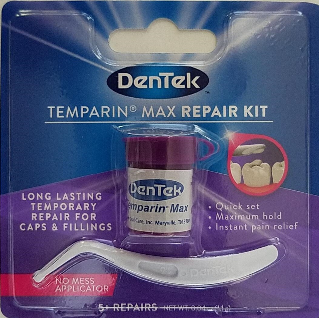 DENTEK TEMPARIN MAX DENTAL REPAIR KIT Lost Fillings Cap Inlays, Pain Relief
