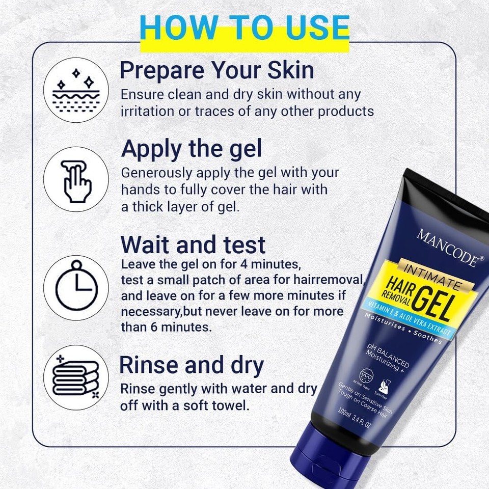 Mancode Intimate Hair Removal Gel for Men – Fast & Painless, Soothing 100ml | eBay