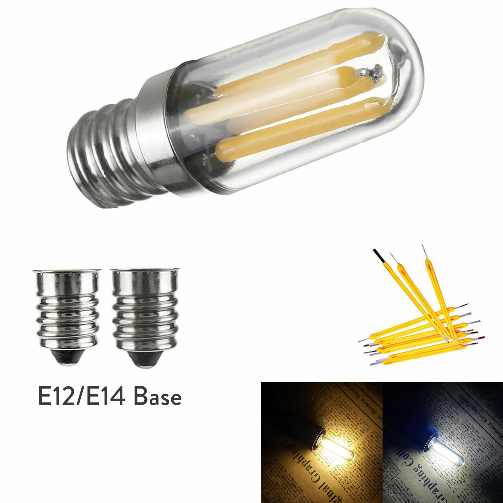 Mini E14 E12 LED Fridge Freezer Filament Light COB Dimmable Bulbs 1W 2W ...
