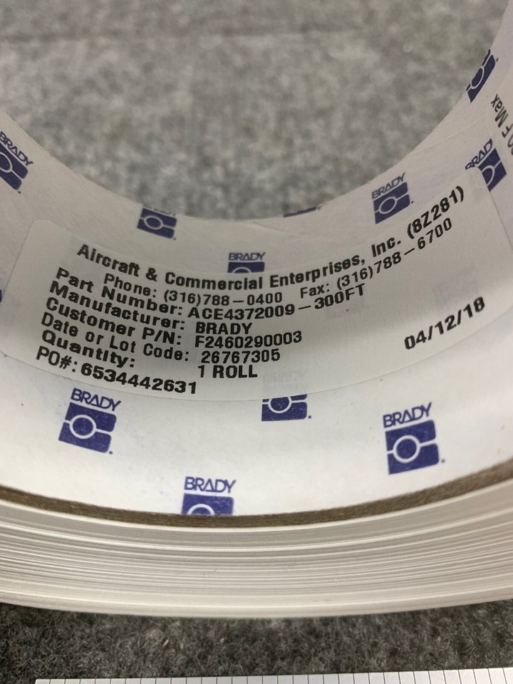 BRADY ACE4372009 White Label Tape Cartridge (2”x 300’) B-437 | eBay