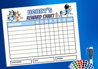 Blue Reward Chart Personalised Reusable Chart Boys Girls Sticker & Pen | eBay UK