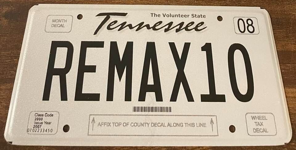REMAX10 Vanity License Plate Tennessee REMAX Realty Realtor Broker ...