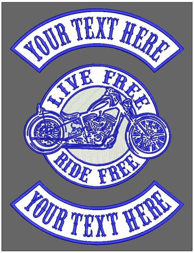 CUSTOM EMBROIDERED 3pc MC ROCKER PATCH SET TOP BOTTOM CENTER MOTORCYCLE ...