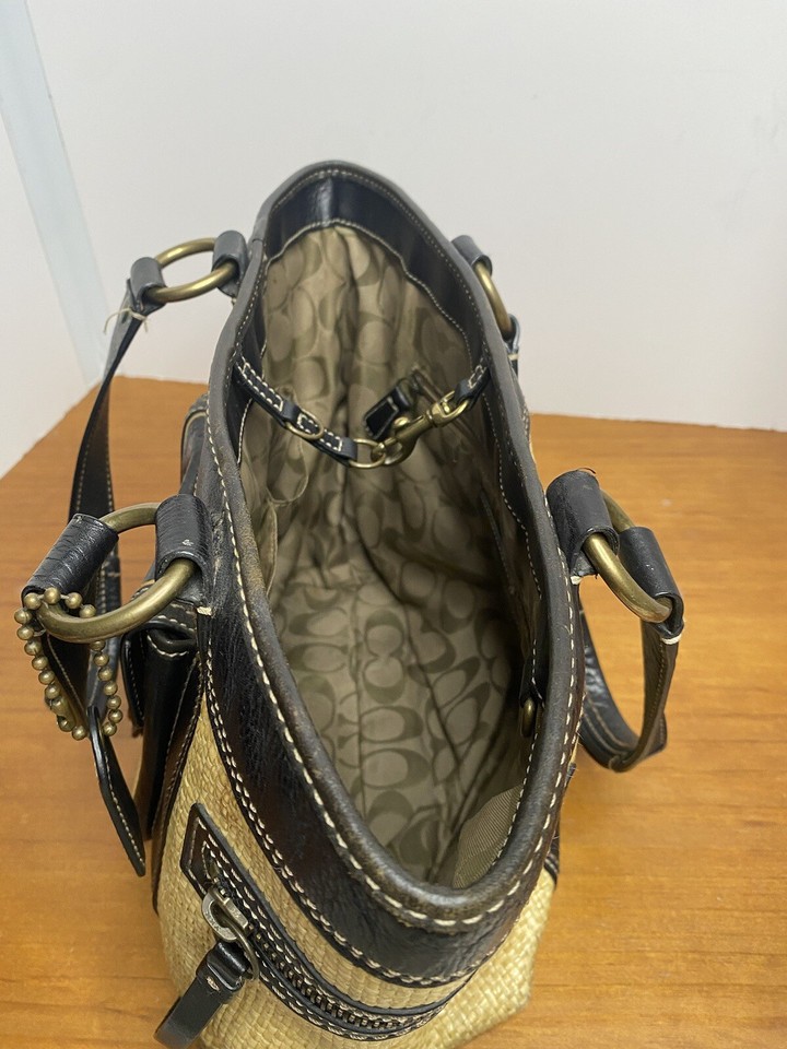 Coach Straw Wicker Basket Shoulder Bag With Leather Straps | eBay