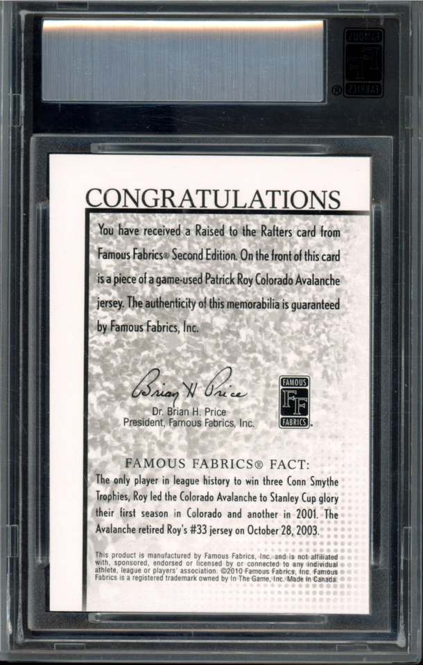 2010 FAMOUS FABRICS RAISED TO THE RAFTERS PATRICK ROY JERSEY /9 | eBay