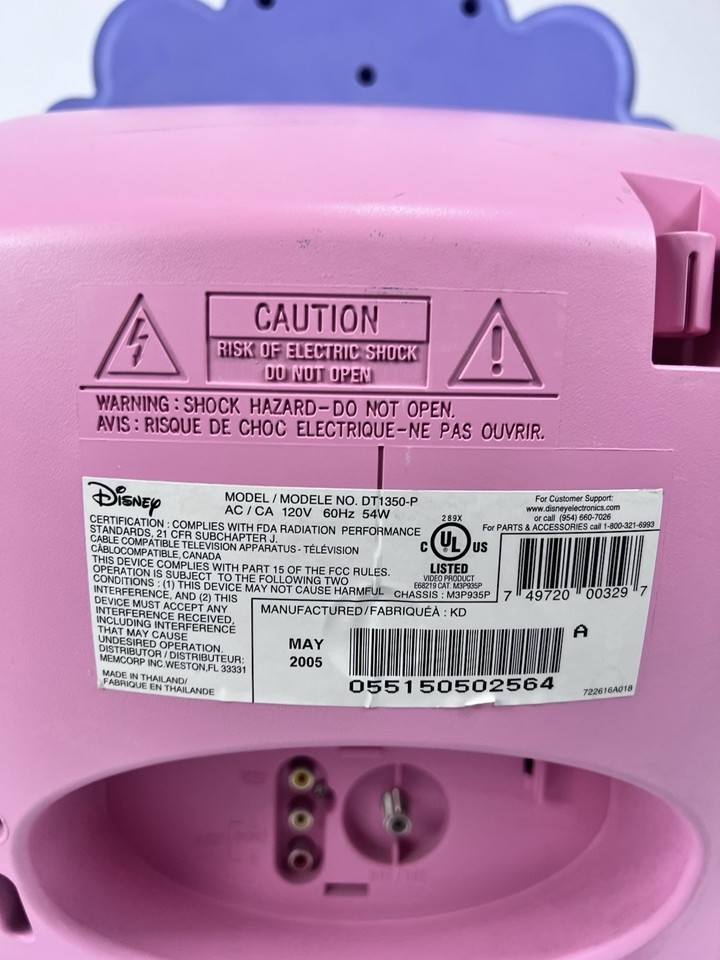 Disney DT1350-P 13 inch Analog CRT Television TV Pink Princess Working ...