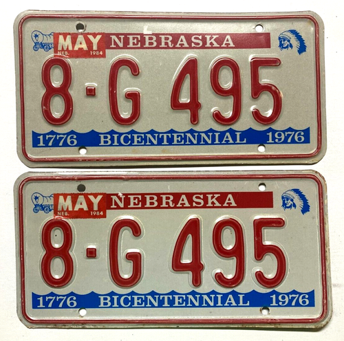PAIR 1984 (on 1976 base) Nebraska "Hall County" Passenger License ...