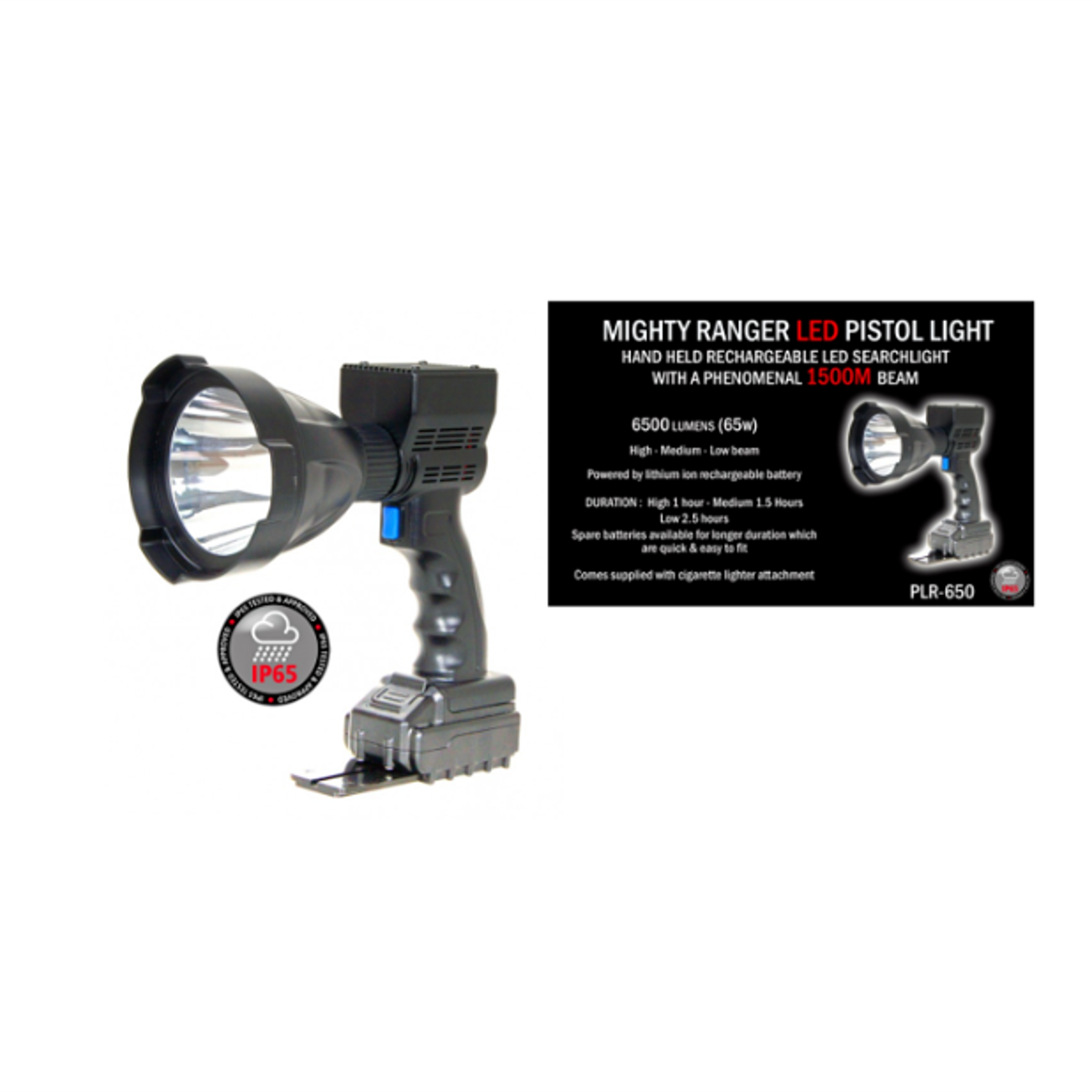 Clulite Mighty Ranger 6500 Lumen Rechargeable Pistol Light - Black (PLR ...