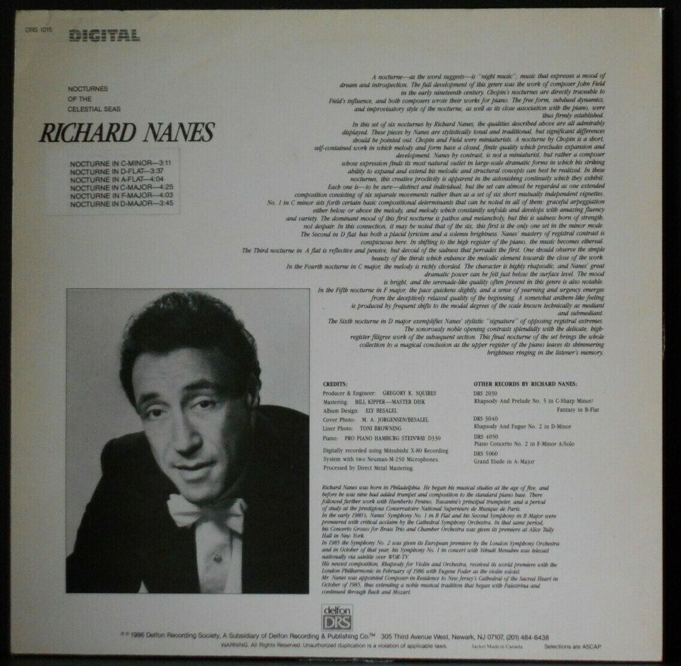 Nocturnes Of The Celestial Sea/Richard Nanes (Vinyl, Digital, DRS1015A ...