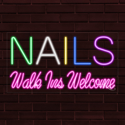 NEW "NAILS WALK INS WELCOME" 33x18X1 INCH LED FLEX WINDOW/WALL INDOOR ...