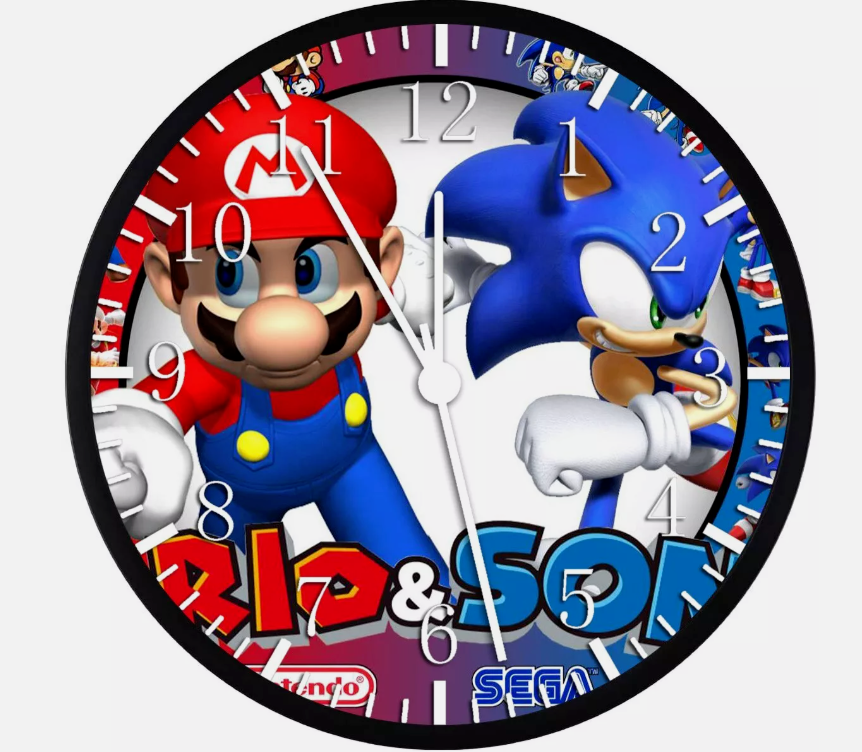 Super Mario Super Sonic Wall Clock 12" Personalized option adding names ...