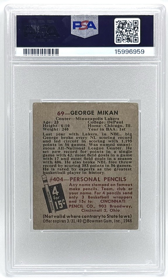 1948 Bowman #69 George Mikan Rookie Card PSA 4 VG-EX | eBay
