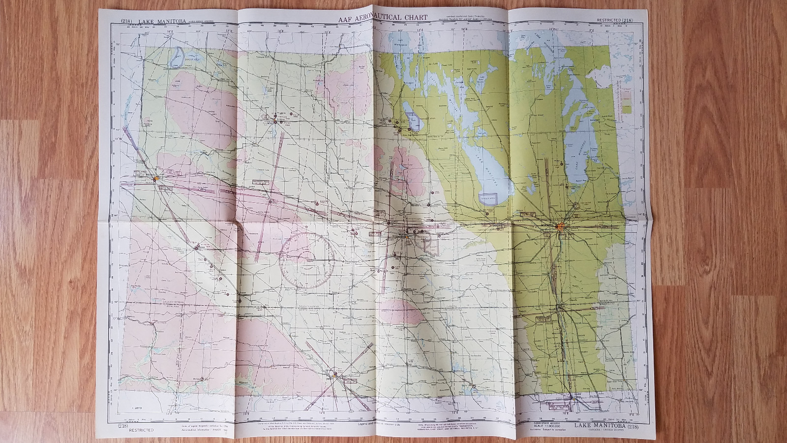 Vintage 1945 WWII USAAF Aeronautical Chart/Map - LAKE MANITOBA (218 ...