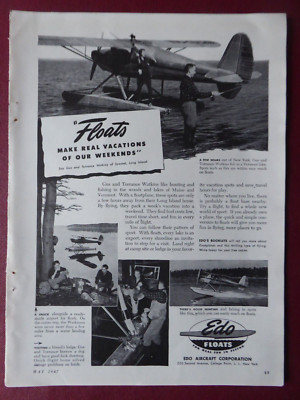 5/1947 PUB EDO AMPHIBIOUS FLOATS VERMONT LAKE FISHING WATKINS ORIGINAL ...