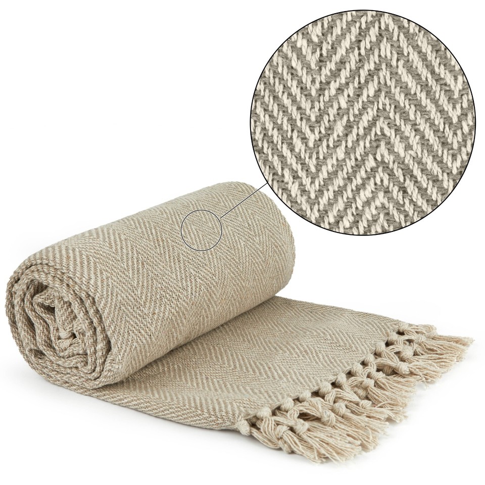 Throw Blanket for Sofas Bed Runner Herringbone Design Soft Cotton ...