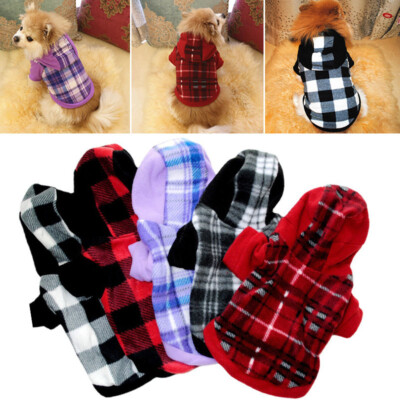 Warm Polar Fleece Plaid Dog Clothes Pet Hooded Casual Costume ...