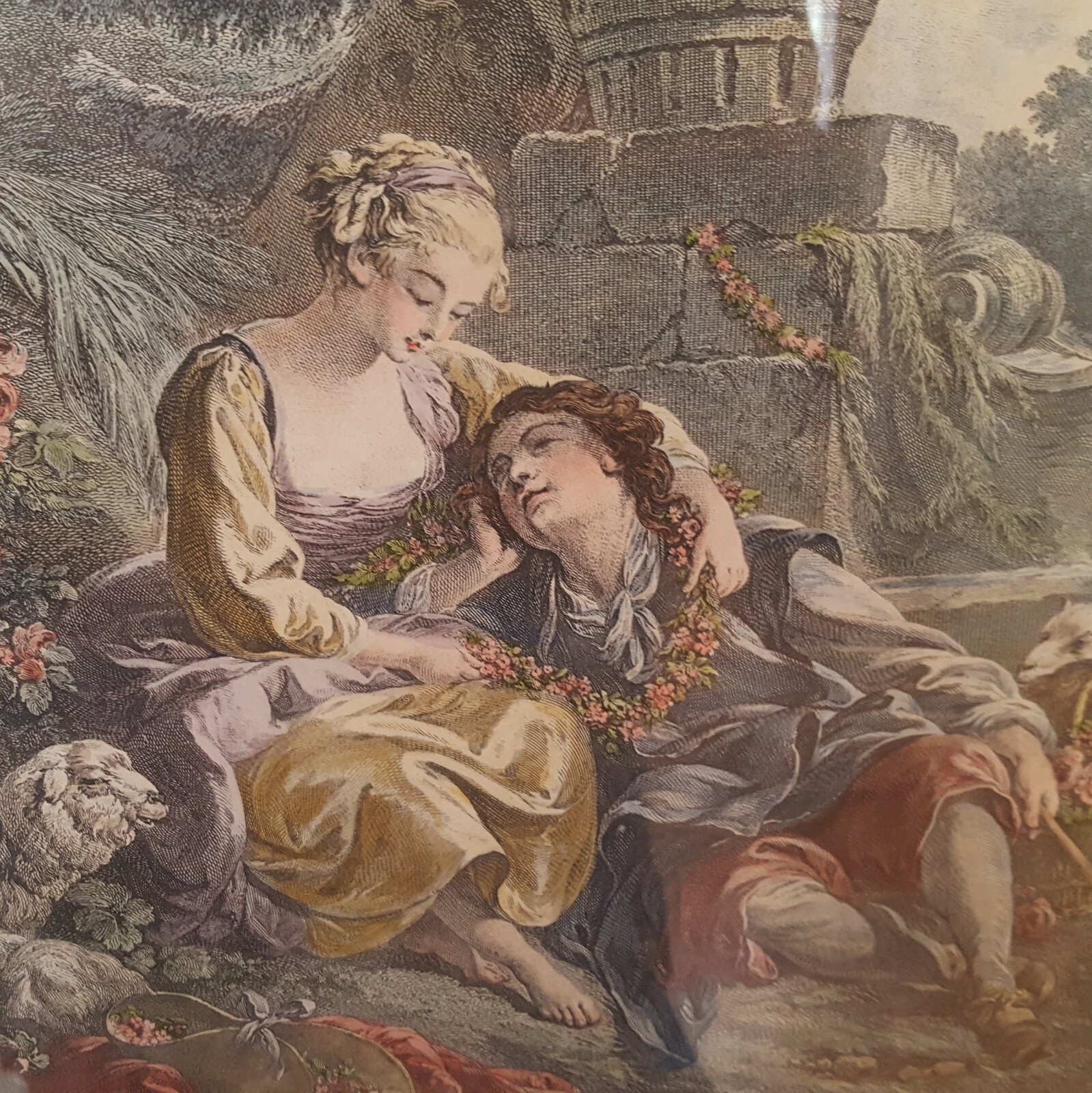 Pair Vintage Francois Boucher Prints Framed Neoclassical Color Engraved ...