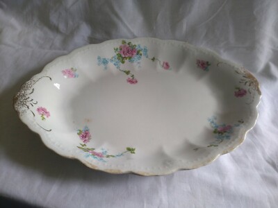 DRESDEN Serving Platter 13" Pink Roses Blue Flowers Semi-Porcelain ...