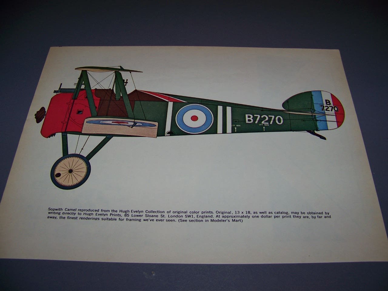 VINTAGE..SOPWITH CAMEL COLOR PROFILE ..ARTIST PRINT PAGE..RARE! (51N ...