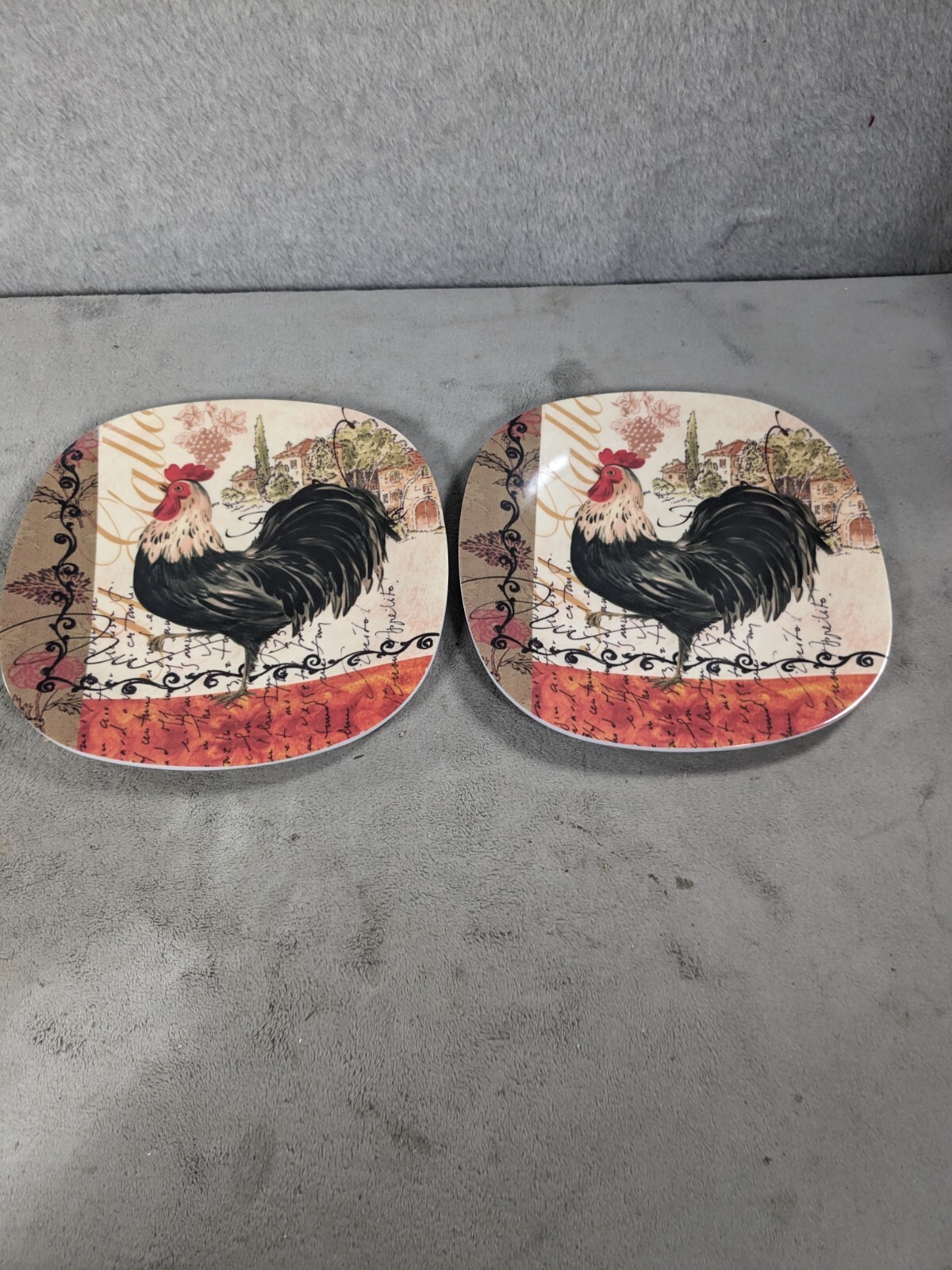 Set of 2 Certified International Plastic Rooster Plates Square 8" | eBay