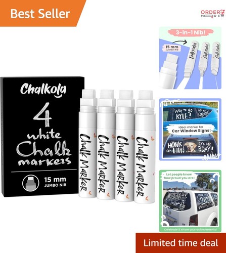 White Jumbo Chalk Markers - 15mm Window Pens | Pack of 4 - Quick-Dry ...