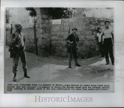 1958 Press Photo Armed Marines Guard U.S. Embassy In Beirut, Lebanon ...