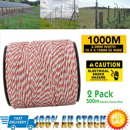 2X 500m Polywire Roll Electric Fence Energiser Stainless Poly Rope ...