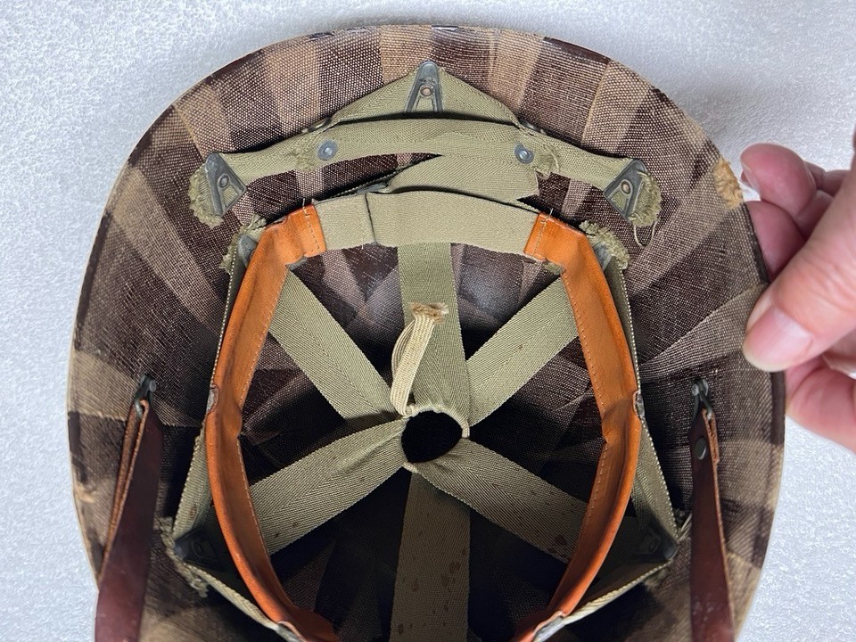 Original WW II American GI helmet with liner, chin strap and camo ...