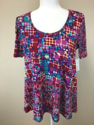 NWT Lularoe XS Perfect T Tee Shirt Red Pink Green Square Polka Dot Top ...
