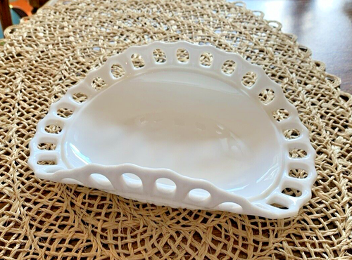 Fostoria Randolph American Milk Glass Open Lace Oblong Nappy Folded ...