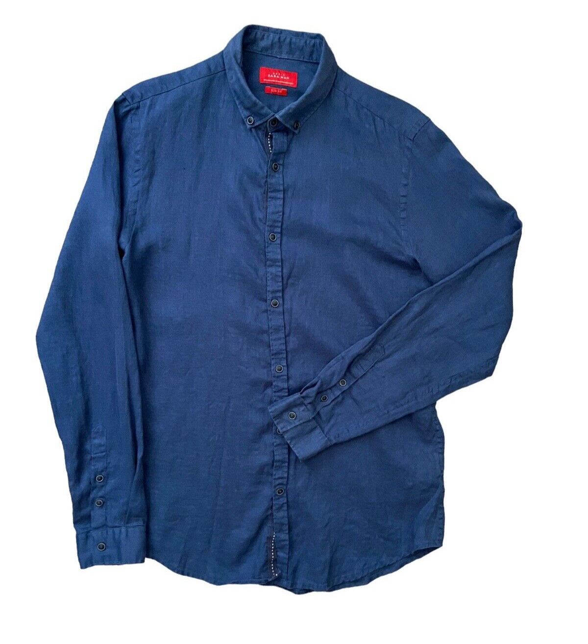 Zara Man Basics 100% Linen Shirt Mens Small Blue Butt… - Gem
