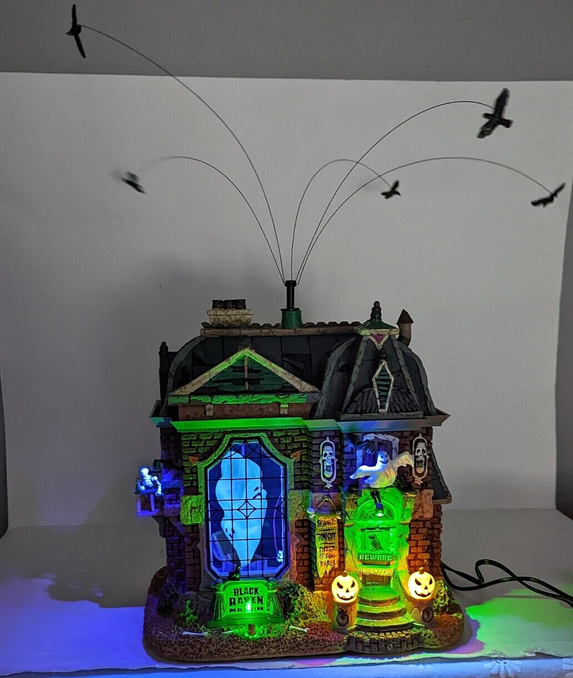 Lemax Spooky Town Black Raven Manor Animated Light Sound Ghost ...