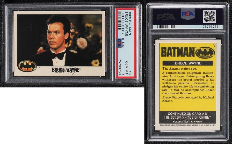 1989 Batman Factory Set Glossy Bruce Wayne Michael Keaton #3 PSA 10 GEM ...
