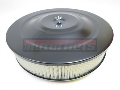 14"x3" Round Black Air Cleaner FlatBase Chevy SBC 350 BBC 454 Street ...