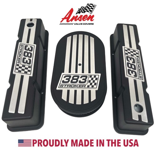 383 STROKER Black Valve Covers & 15" Oval Air Cleaner Kit Engraved Set ...
