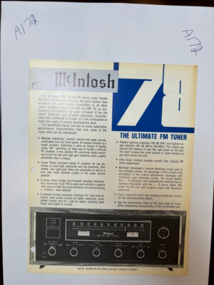 Vintage McIntosh MR78 MR-78 Spec Sheet Sales Brochure Catalog Ad ...