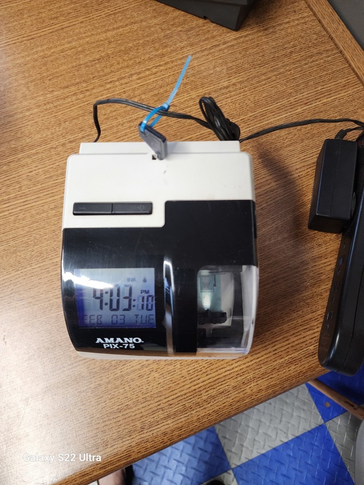 Amano Pix-75 Electronic Punch Atomic Time Clock with Timecard Sheets ...