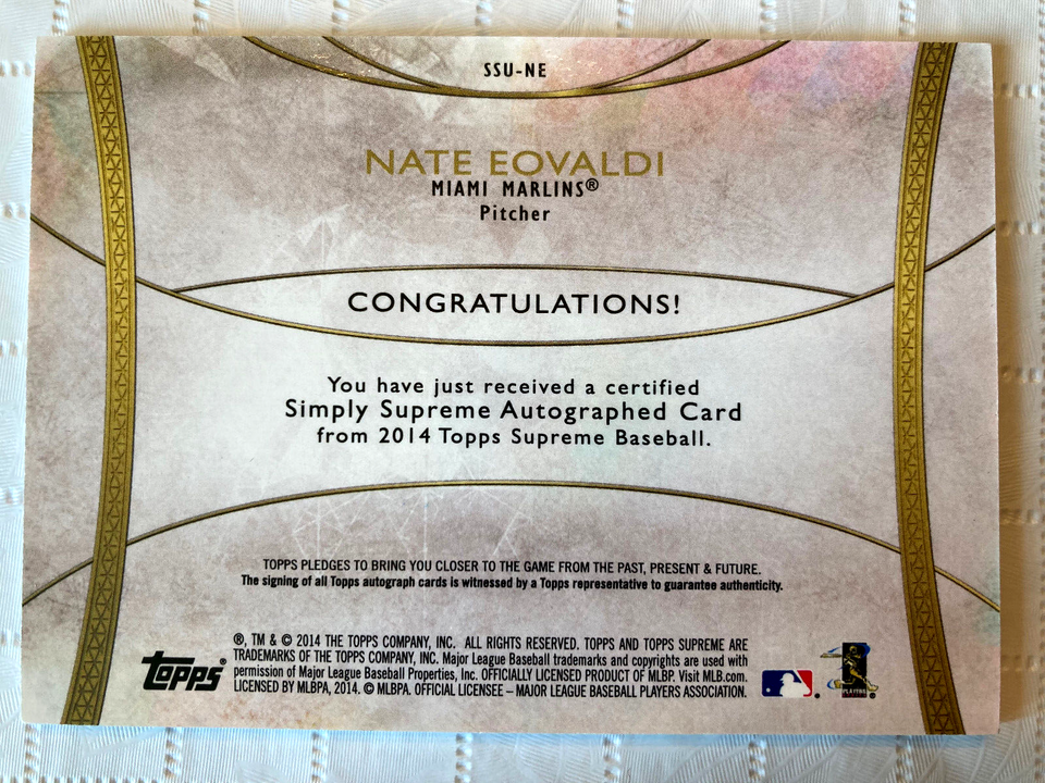 2014 Topps Supreme Nate Eovaldi Simply Supreme Autograph Auto #19/35 ...