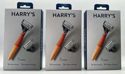 3PK Harrys Razor Kit ~ 3 HANDLES & 6 CARTRIDGES TTL ~ EMBER ~ AUTHENTIC ...