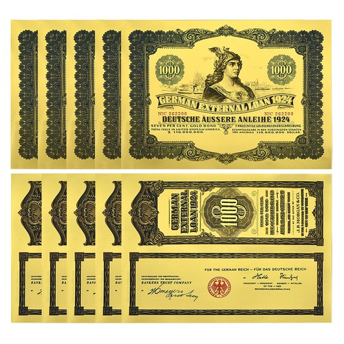 10pcs 1924 German Bond $1000 Gold Foil Banknote with UV and Serial ...