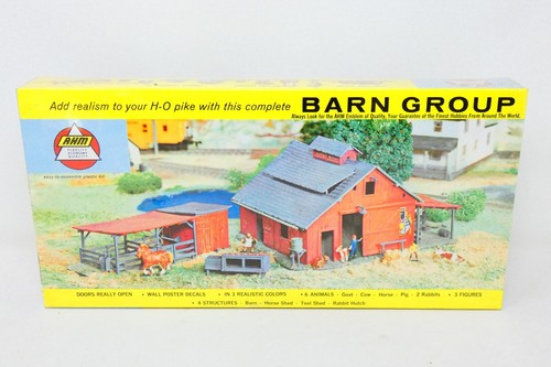 AHM HO Scale Buildings Barn Group 4 Structures 6 Animals Figures 5845: ...