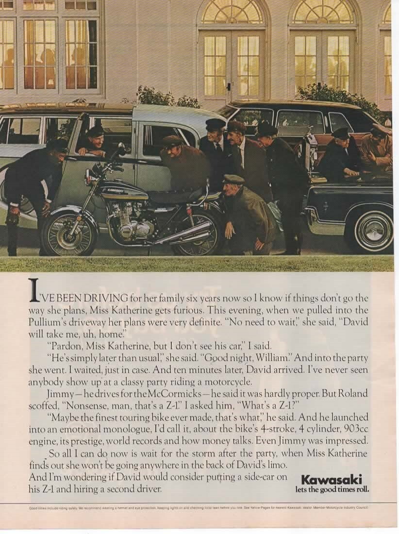 Set 2 Print ad 1975 Kawasaki Z-1 Motorcycle Tour Bike Limo Let Good ...