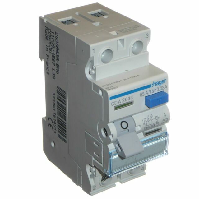 Hager CDA263U 2-Pole 63A 30mA A Class RCCB Breaker for sale online ...