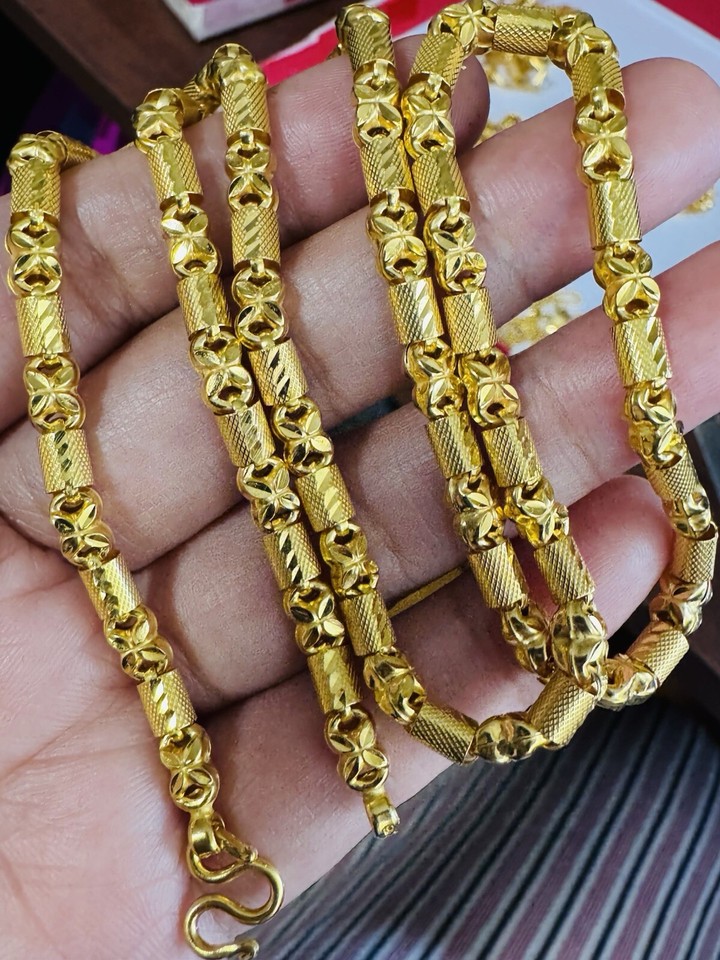 22K 916 Pure Fine Real Dubai Gold Baht Chain Necklace 21.8/22” Inch 5mm ...