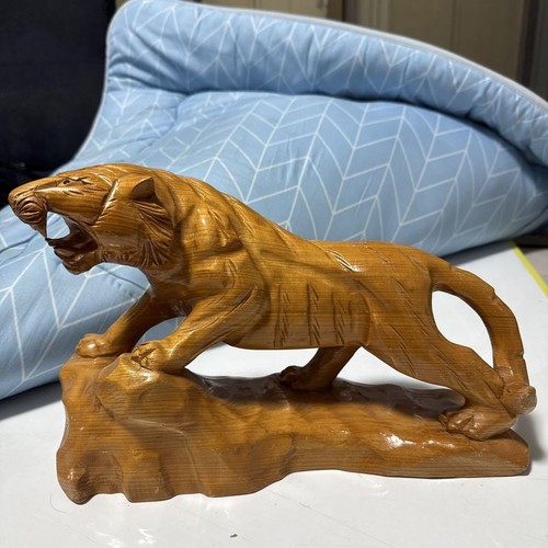 Wooden Tiger Sculpture Art Object Natural Wood 12cm Used | eBay