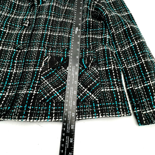 BOOM BOOM JEANS Women's XL Black Blue Woven Fringe Tweed Blazer Jacket ...