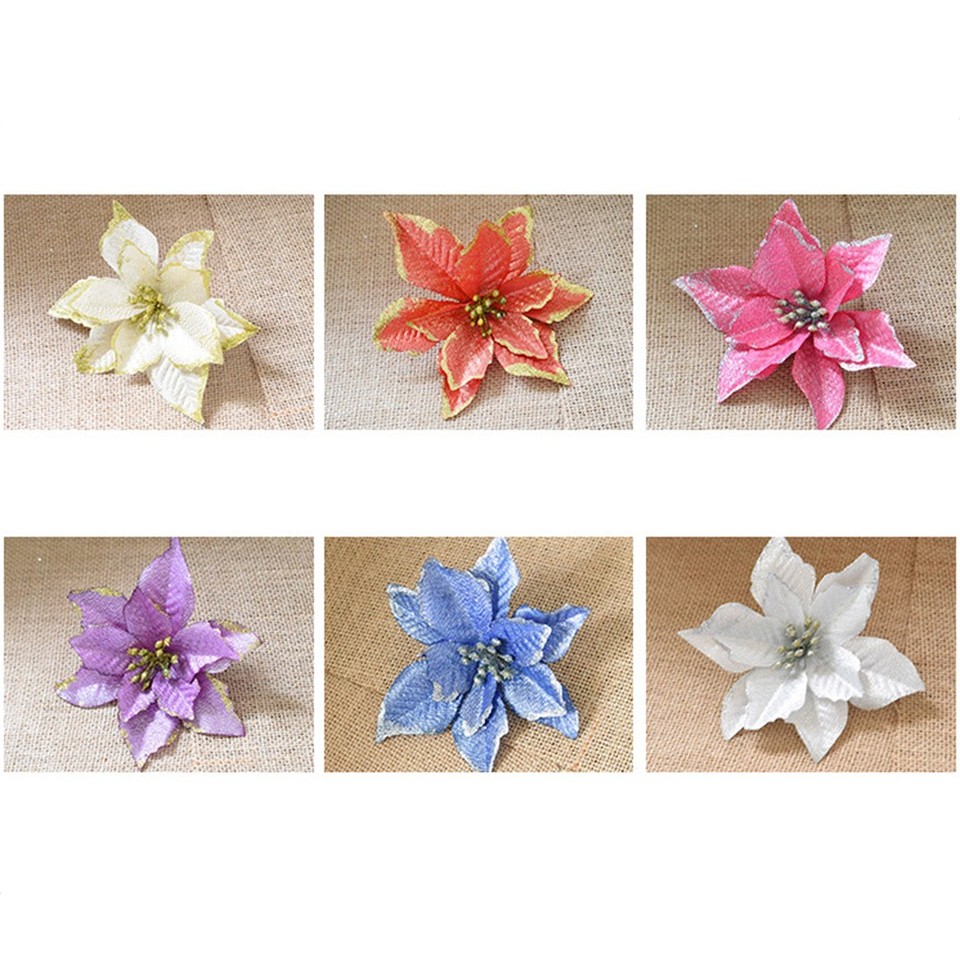 24pcs Christmas Flower Simulation Gold Powder Flower Christmas Tree ...