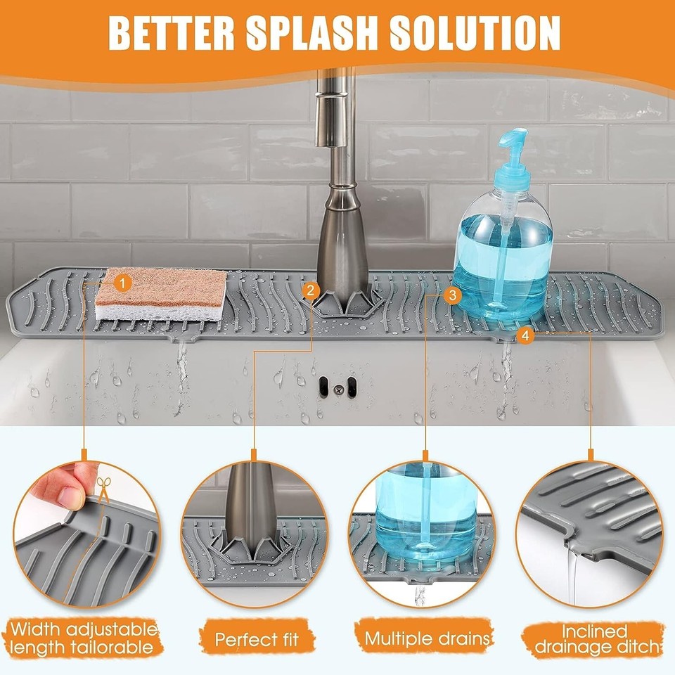 Kitchen Faucet Sink Splash Guard Silicone Drain Pad Water Catcher Tray ...