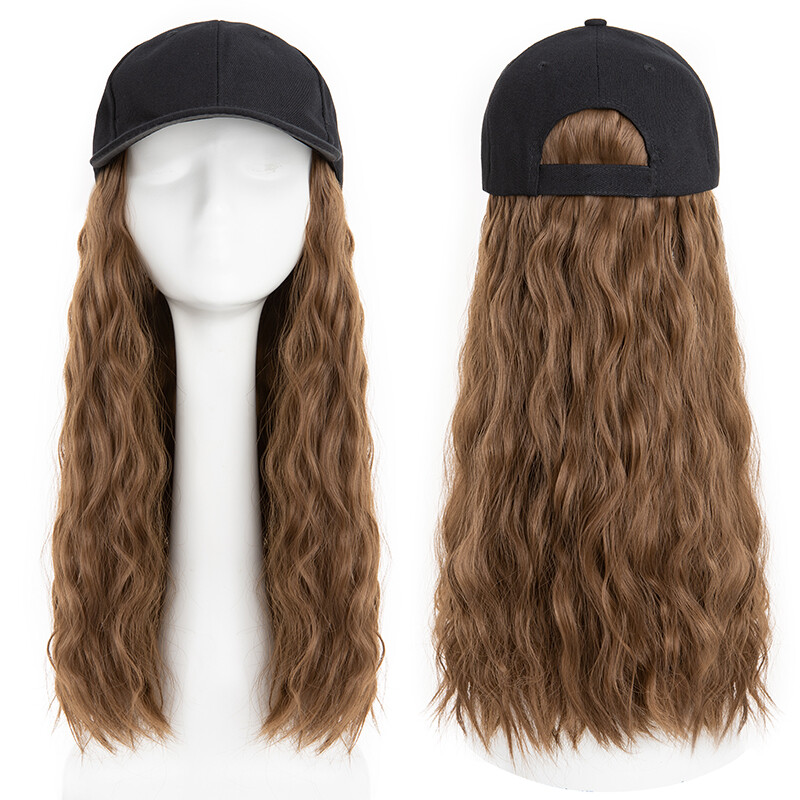 100% Natural Baseball Hat Cap Hair Extensions Real as Human Long Curly ...